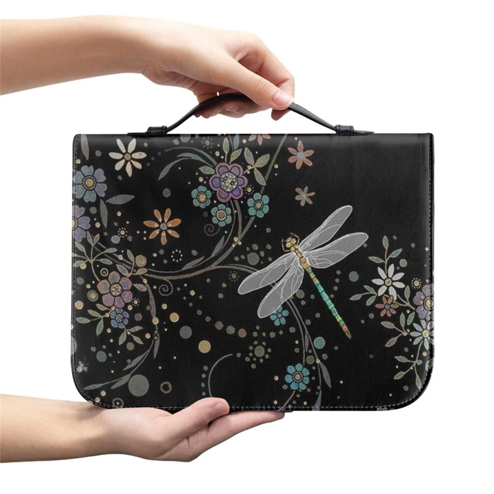 Renewold Dragonfly Boho Flower Bible Case PU Leather for Girls Dirt-Resistant Pray Bag Leisure ...