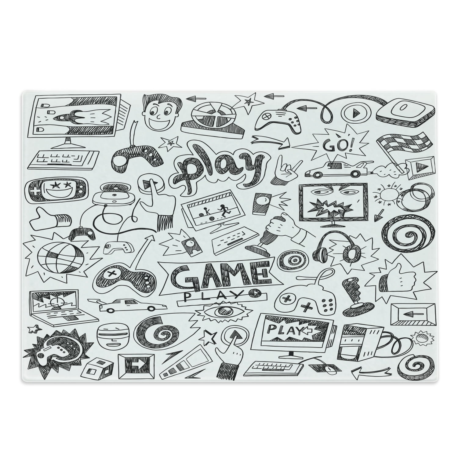 Video Games Cutting Board, Monochrome Sketch Style Gaming Design Racing ...