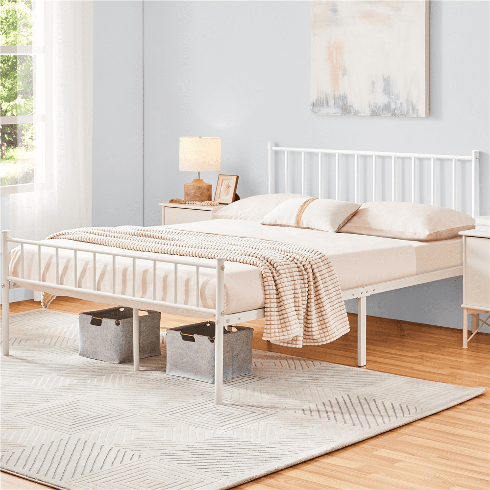 Yaheetech Metal Bed Frame Full Bed with Spindle Headboard and Footboard ...