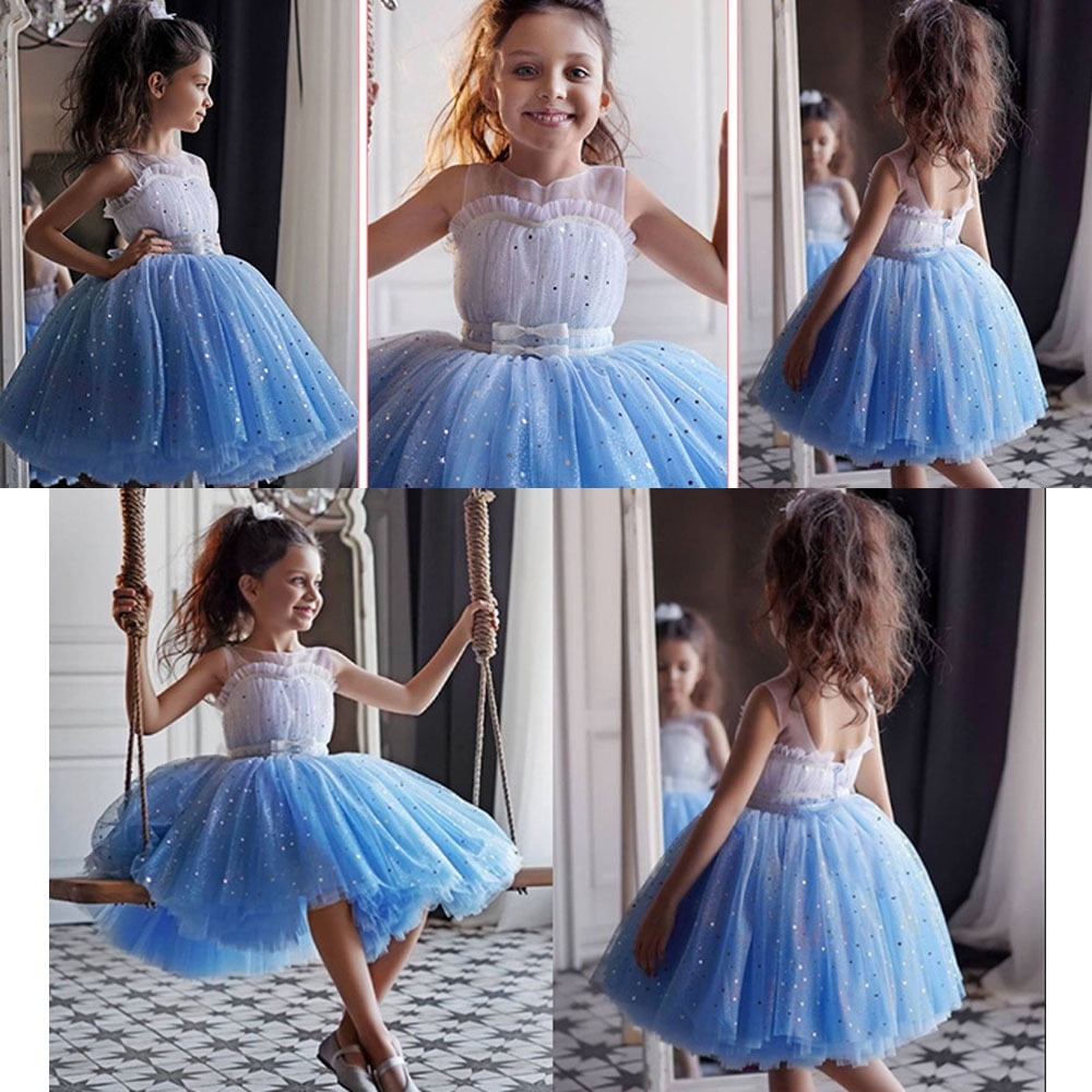 Toddler Girl Sequins Dress Sleeveless Stars Print Mesh Tulle Layered ...