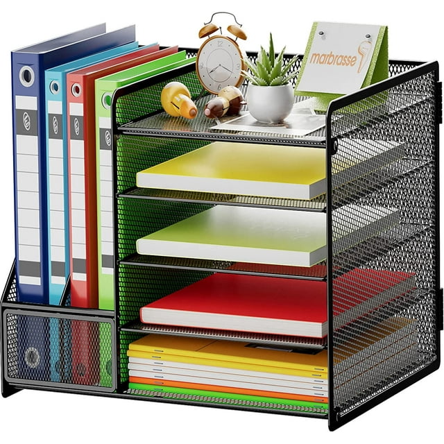 Marbrasse Desk Organizer with File Holder, 5-Tier Paper Letter Tray ...