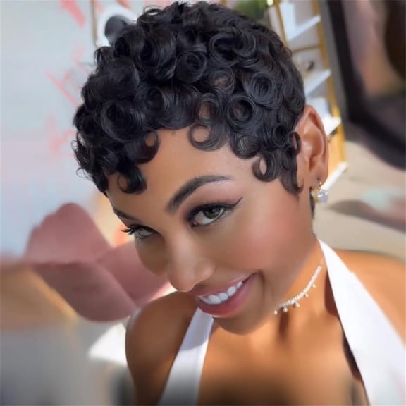 Short Pixie Cut Wigs for Black Women Natural Curly Wavy Short Pixie Wig ...
