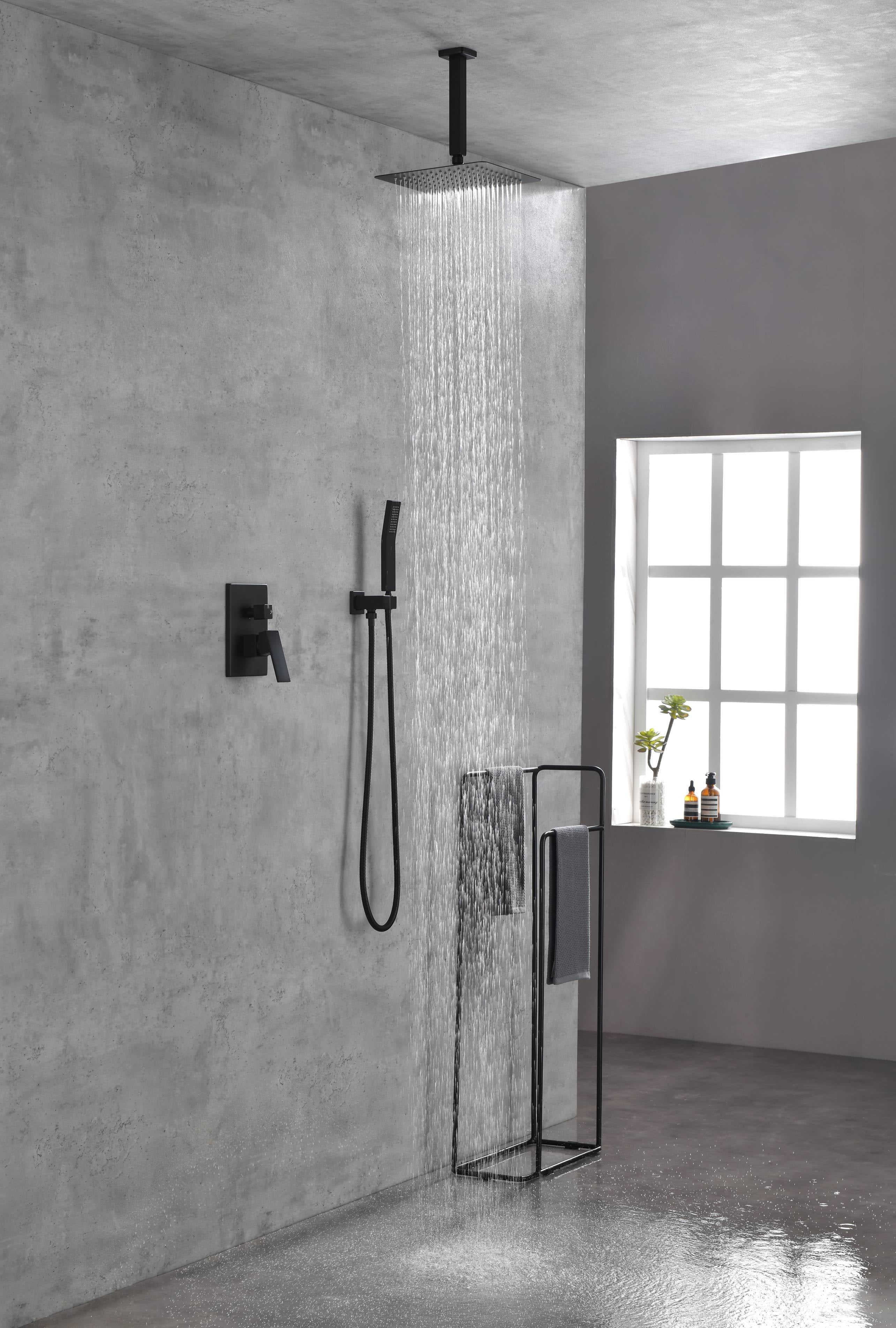 Matte Black Shower System with Ceiling Mounted Rain Shower and ...