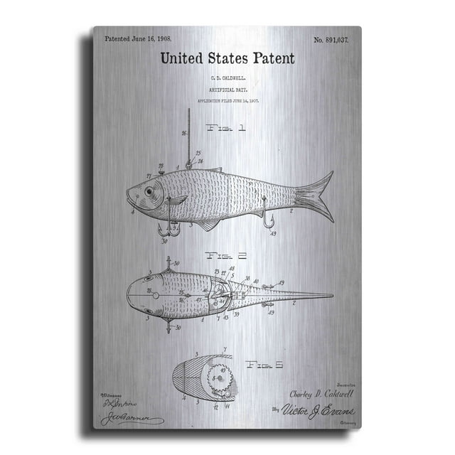 Luxe Metal Art 'Fish Bait Blueprint Patent White' Acrylic Glass Wall ...