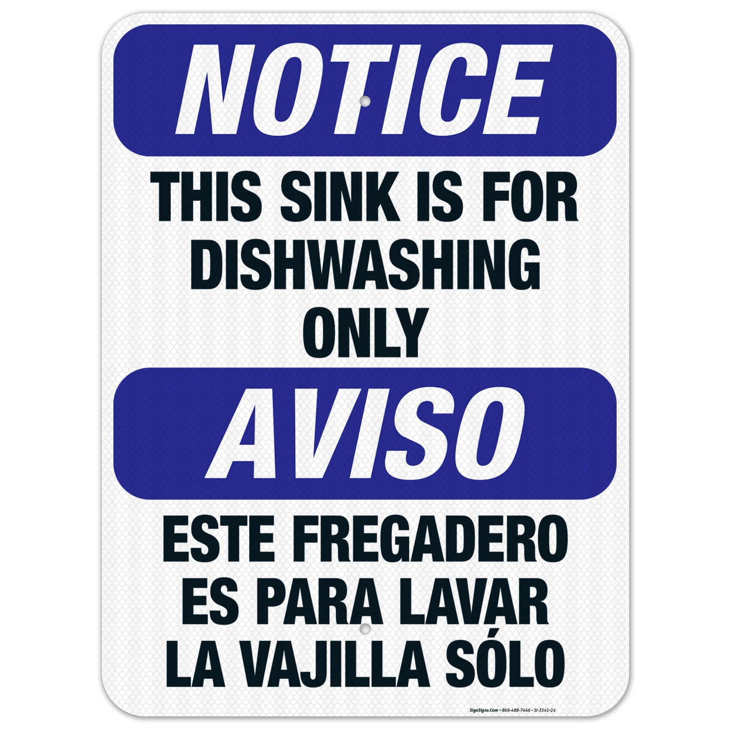 This Sink Is For Dishwashing Only Bilingual Sign, OSHA Notice Sign ...