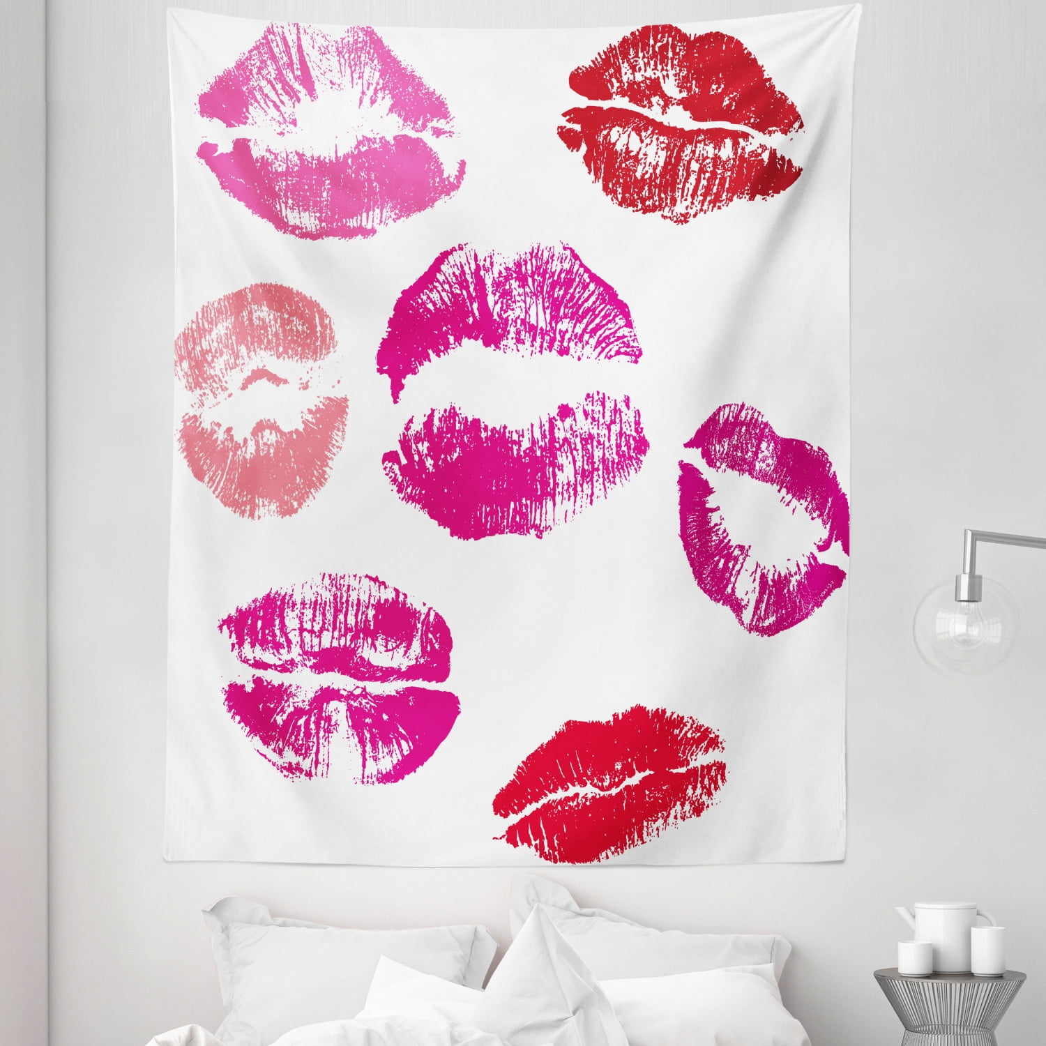 Kiss Tapestry, Grunge Looking Pink and Red Lipstick Marks Set Beauty ...
