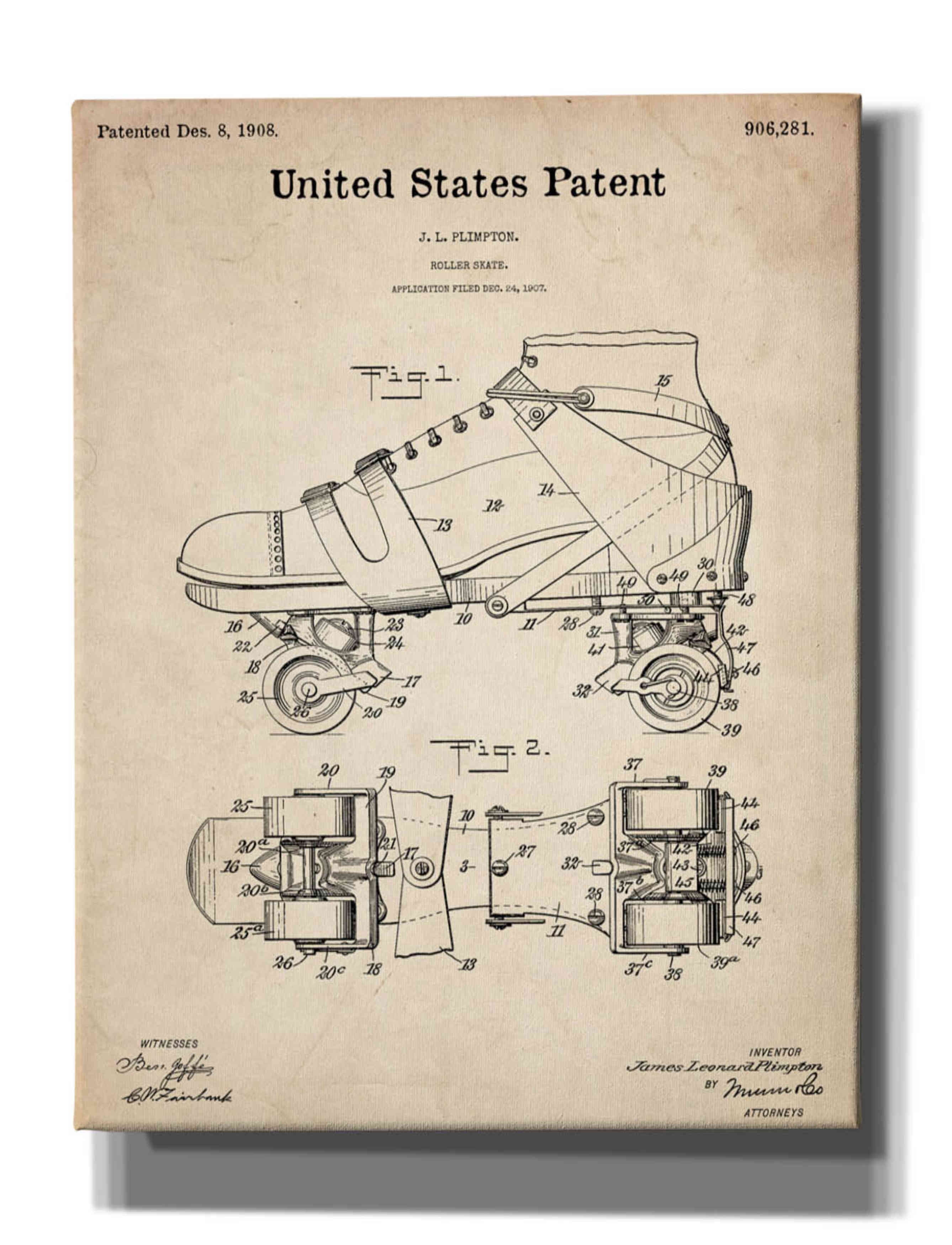 Epic Graffiti 'Roller Skate Blueprint Patent Parchment,' Canvas Wall ...