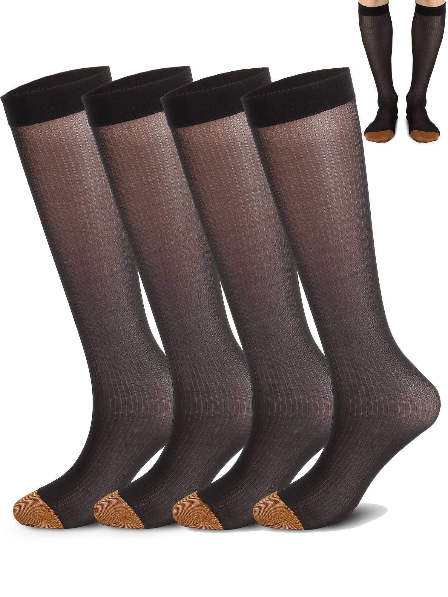 Gustave Mens Over the Calf Dress Socks 4 Pairs Silk Sheer Knee High ...