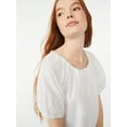 Free Assembly Women's Pleated Blouson Top with Short Sleeves - Walmart.com