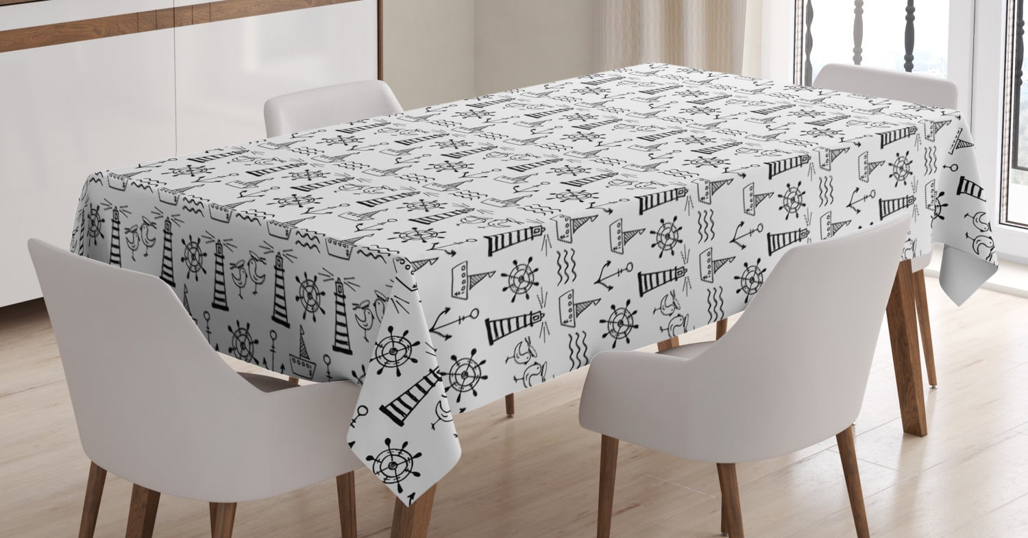 Ambesonne Lighthouse Tablecloth Rectangular Table Cover, Doodle ...
