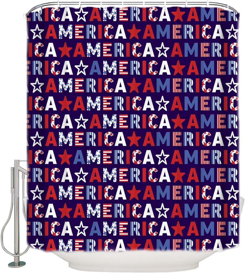 Sonernt Shower Curtain Set With Hooks Usa Stars Flag 4th Of July Shower