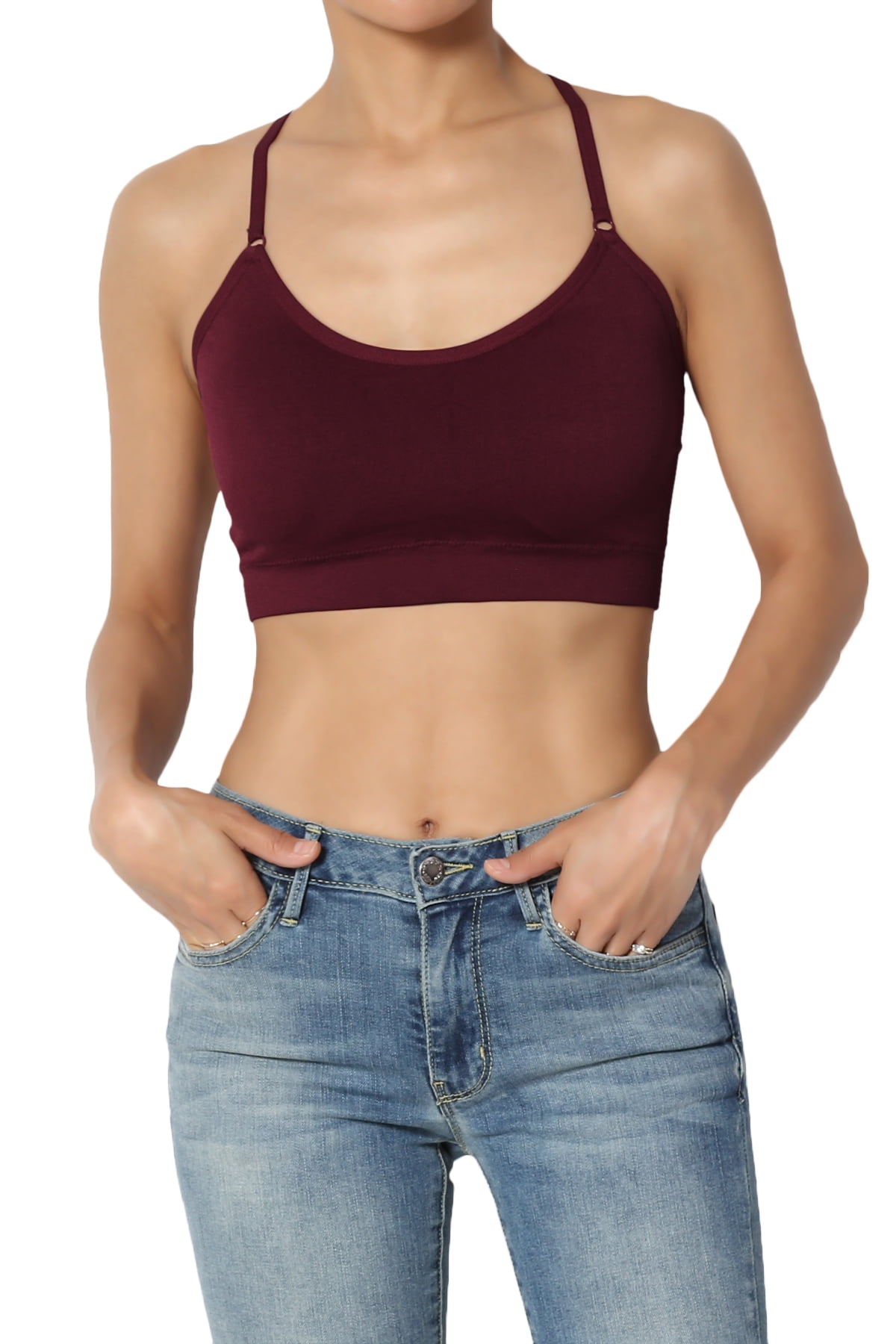 Themogan Womens Plus Removable Pad Cross Back Spaghetti Strap Bra Top