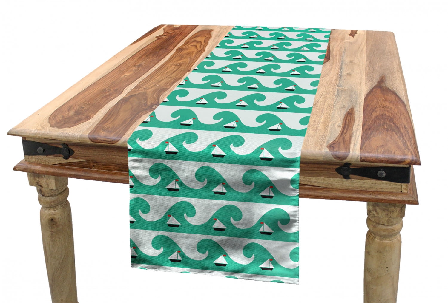Nautical Table Runner, Little Sailboats and Abstract Waves Print ...