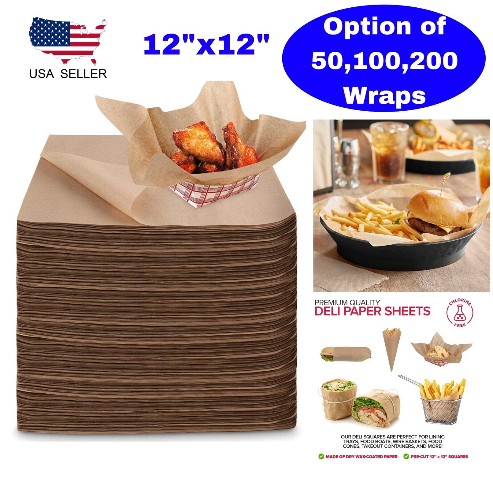 Brown Deli Wrap Wax Coated Sandwich Wrap Paper Sheets Basket Liner ...