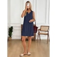Blue Striped Sleeveless A-Line Mini Dress With Keyhole Neck For Women ...