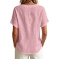 ATOYSOY Womens Tops Trendy Solid Color V Neck Eyelet Placket Roll Cuff ...