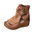 Unir Women's Casual PU Roman Sandals, High Heel Wedge Fish Toe High Top ...