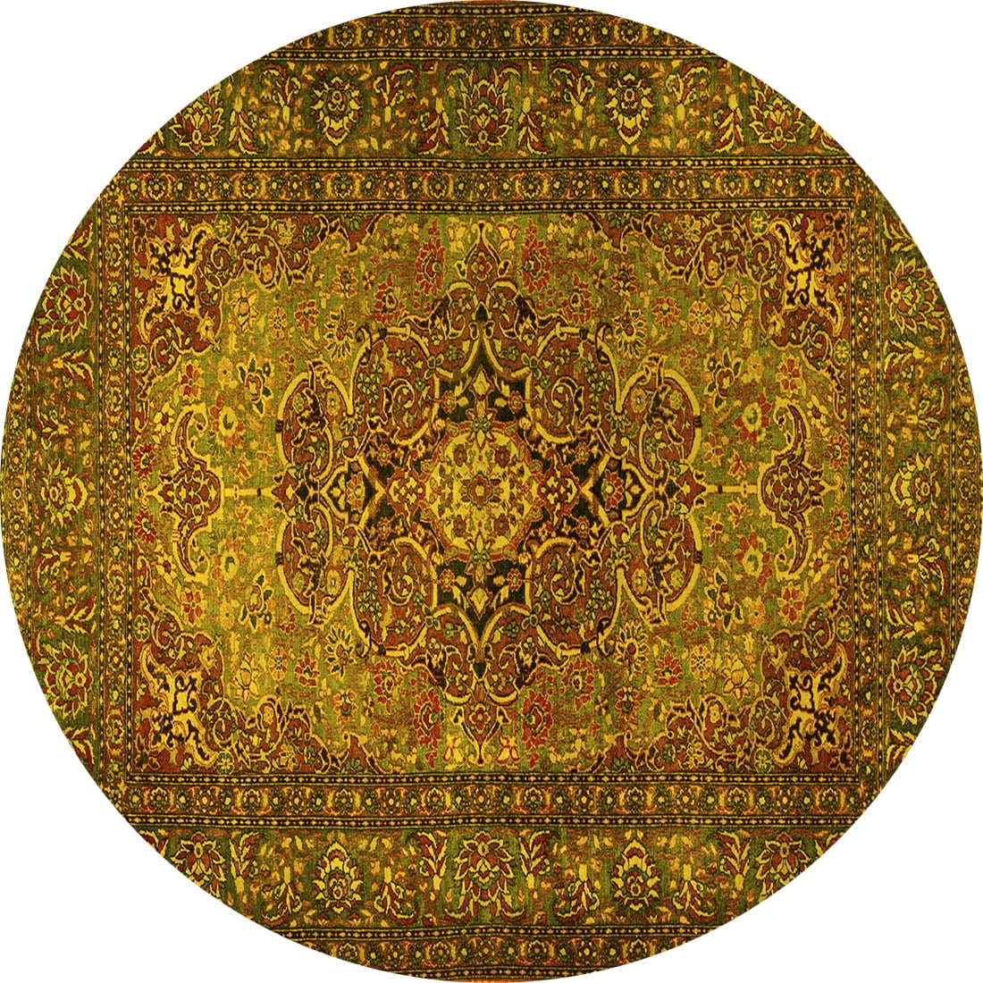 Ahgly Company Indoor Round Medallion Yellow Traditional Area Rugs, 8 ...