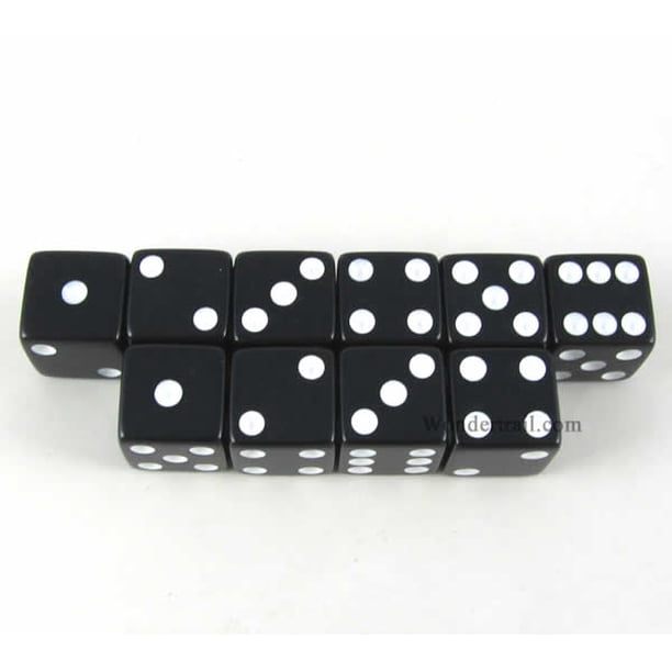 Black Opaque Dice with White Pips D6 16mm (5/8) Set of 10 Koplow Games ...