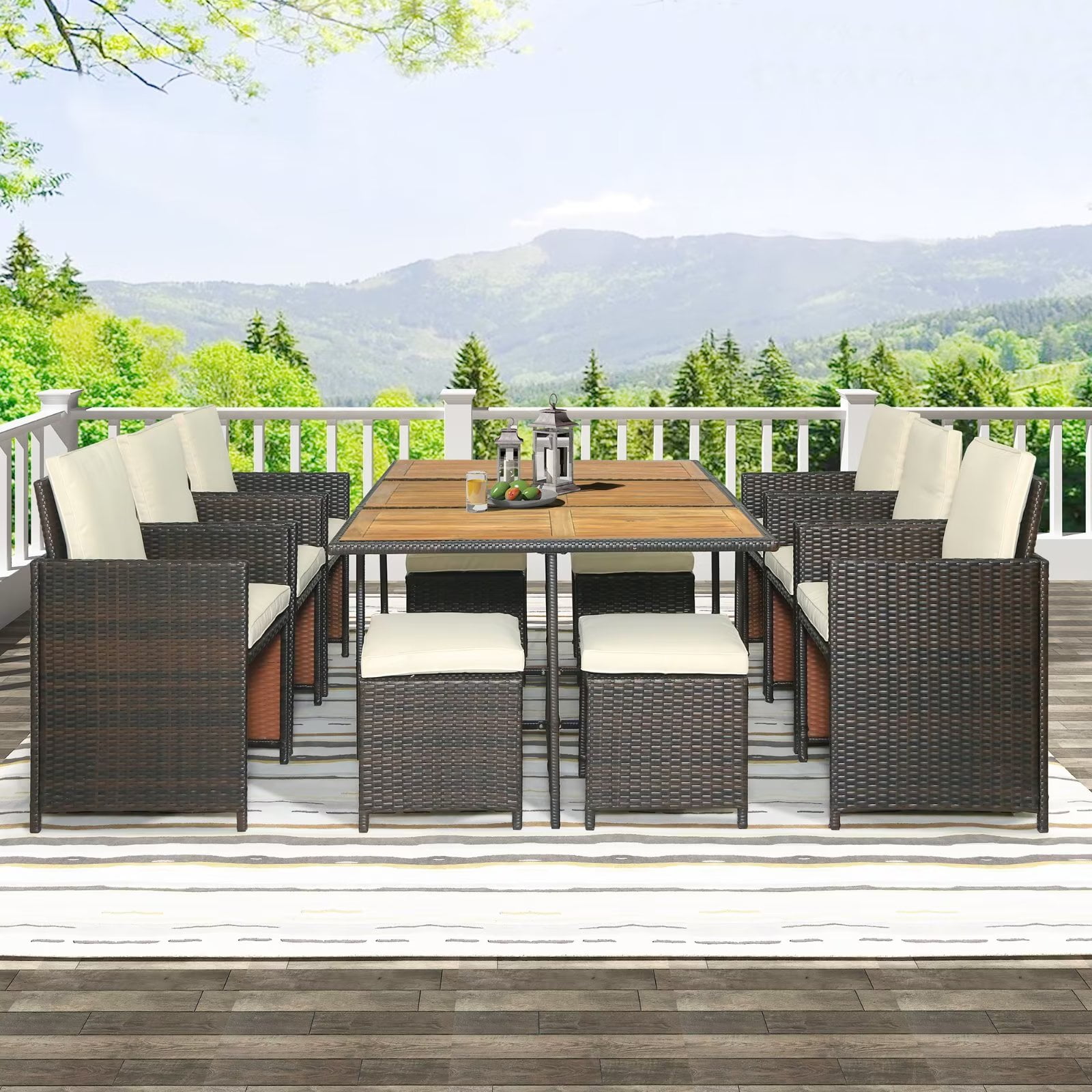 Set of 11 Outdoor Patio Furniture Set, All-Weather Rattan Wicker Dining ...