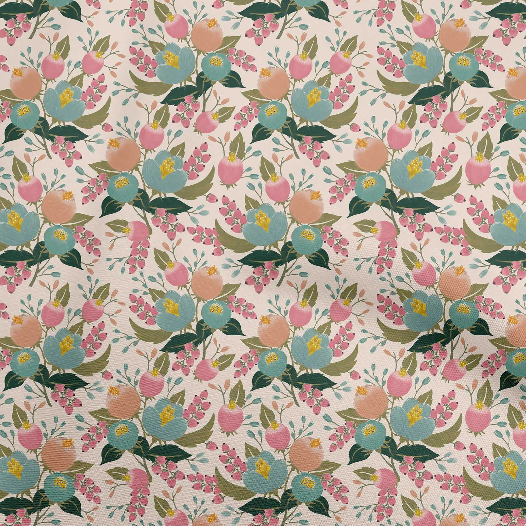 oneOone Cotton Poplin Light Peach Fabric Floral Sewing Material Print ...