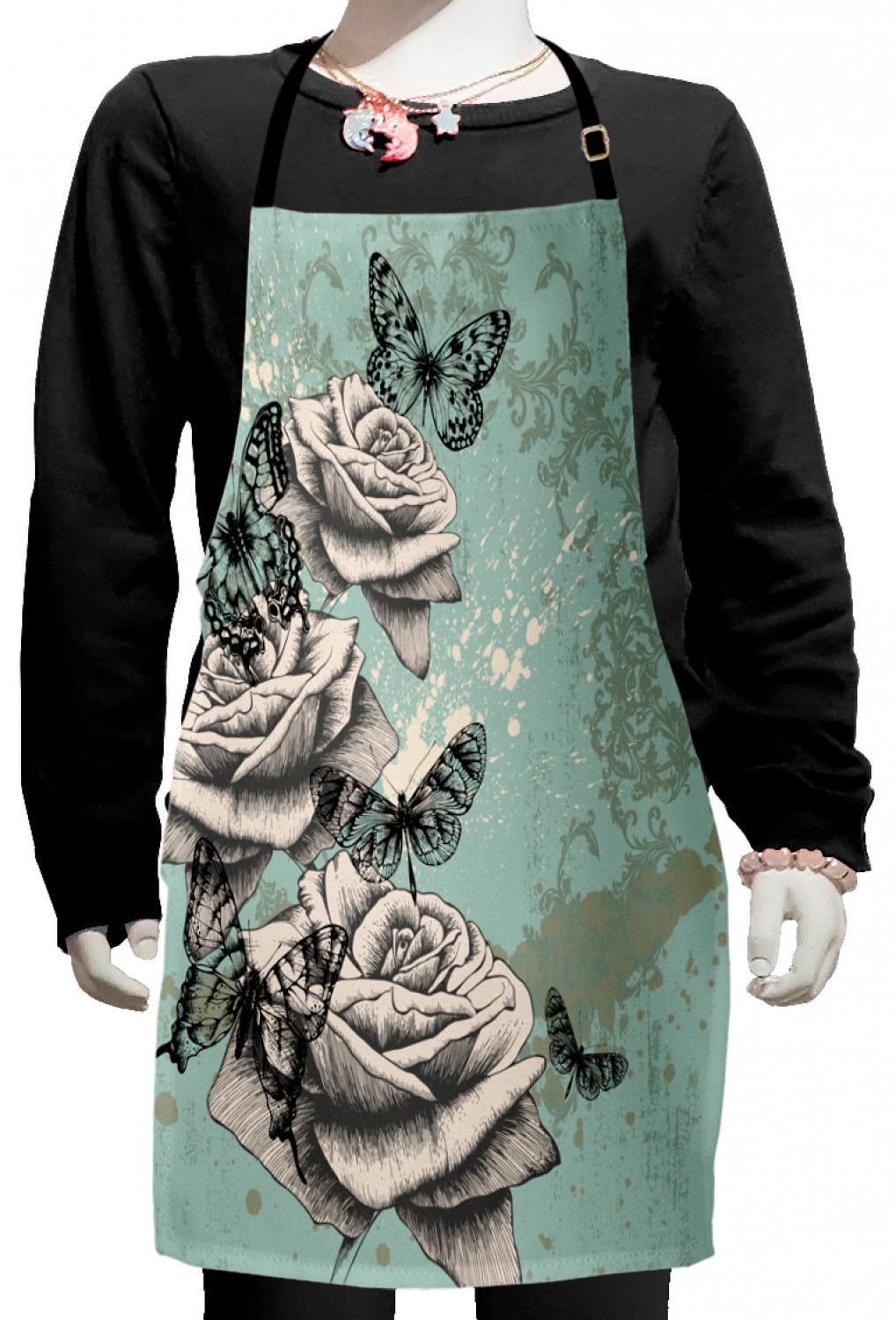 Rose Kids Apron, Grunge Composition with Hand Drawing Style Roses ...