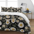 4 Piece Duvet Cover Set Cal king, White Daisy Flower Green Leaves Soft ...