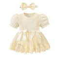Baby Girl Lace Romper Dress Ribbed Knit Bodysuit with Puff Sleeves ...