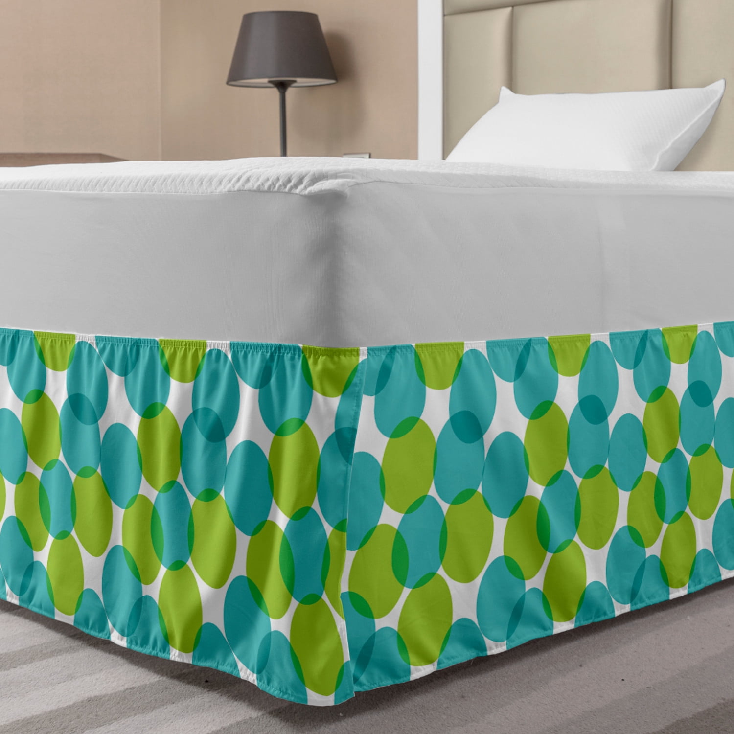Geometric Bed Skirt, Intertwined Deformed Circles on Plain Background ...