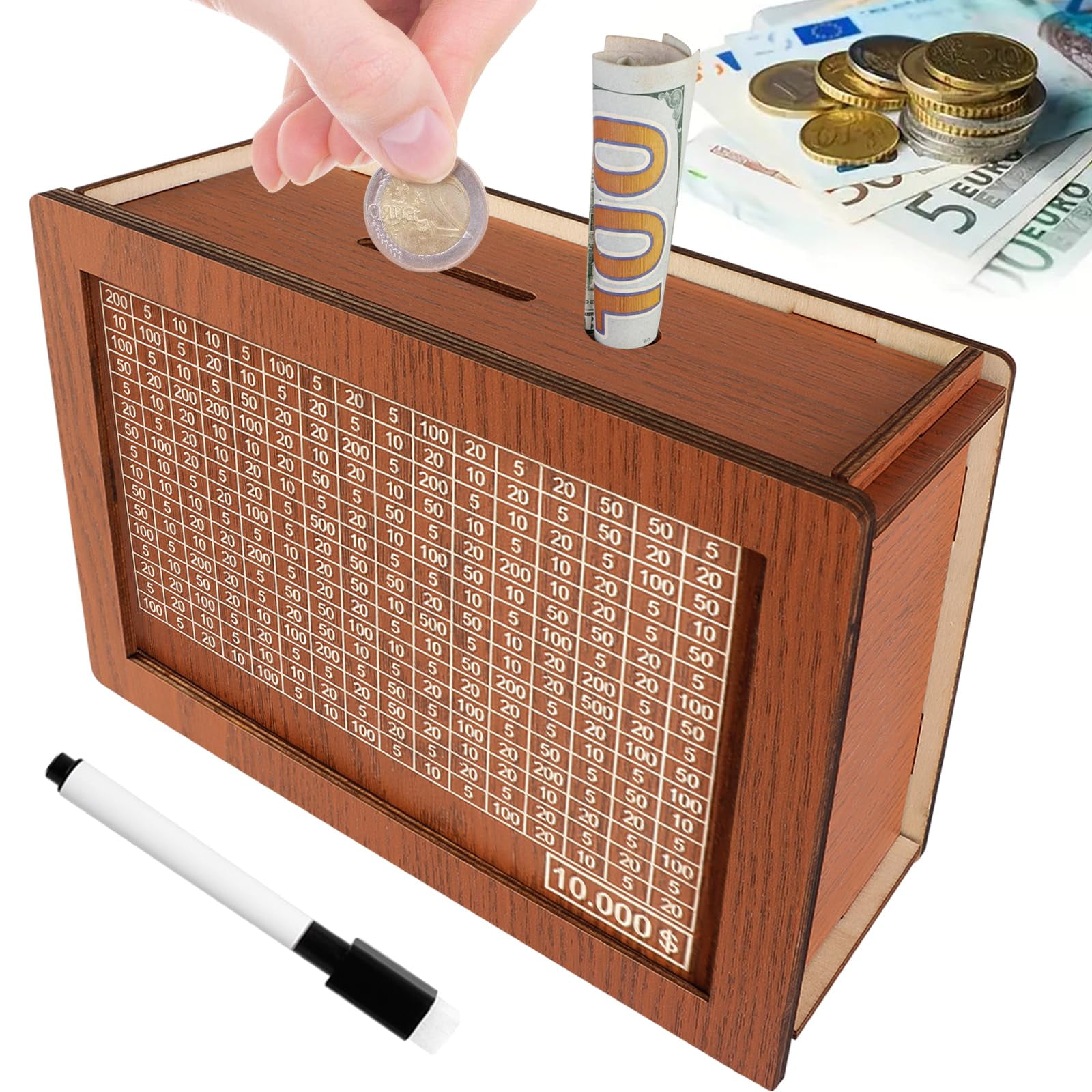Caja de ahorros de madera con bóveda de efectivo de 10000 dólares con ...