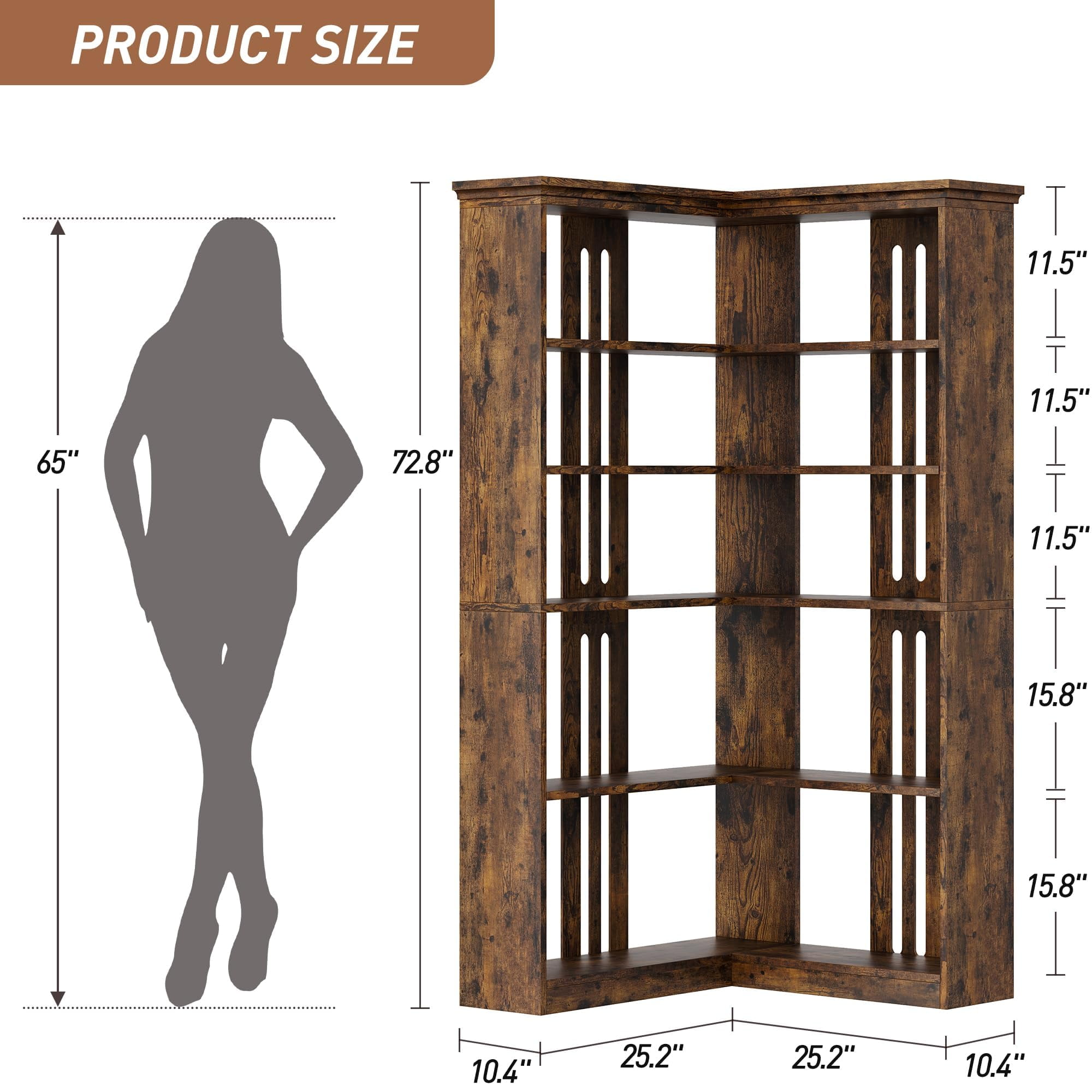 Click here for Glorystar 72 L-Shaped 5-Tier Corner Bookshelf  Woo... prices