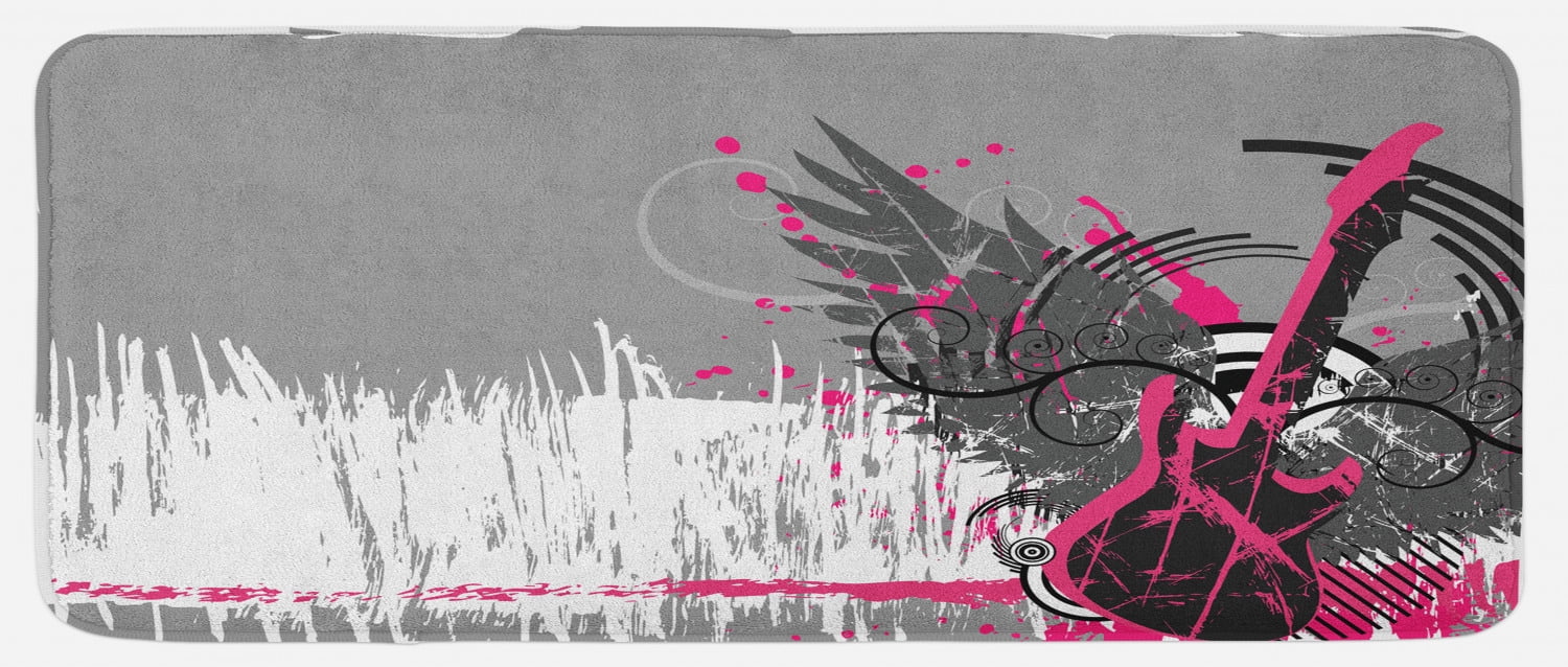 Music Kitchen Mat, Guitar and Wings in Sketchy Grunge Background Emo ...