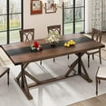 71 Inch Rectangular Farmhouse Table, Kitchen Dining Table for 6 People ...