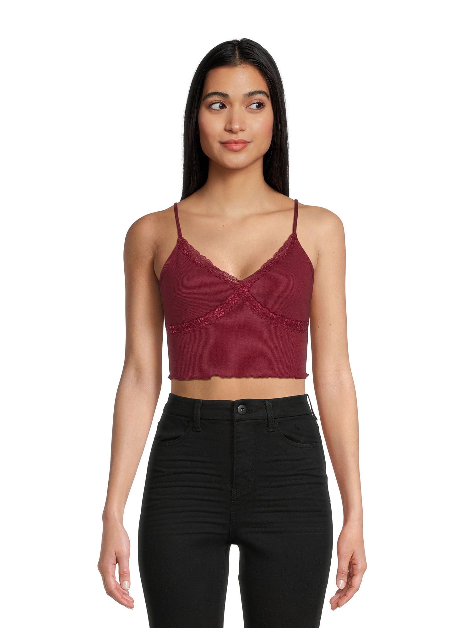 No Boundaries Juniors Lace Trim Brami Top - Walmart.com