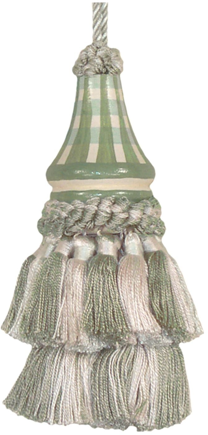 Tassel Sage Checks Green Pair Polyrayon Carved Wooden Head Wood New ...