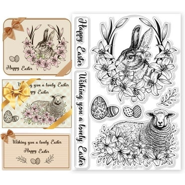 1sheet Easter Clear Stamps Rabbit Wreath Egg Silicone Stamps Bunny ...