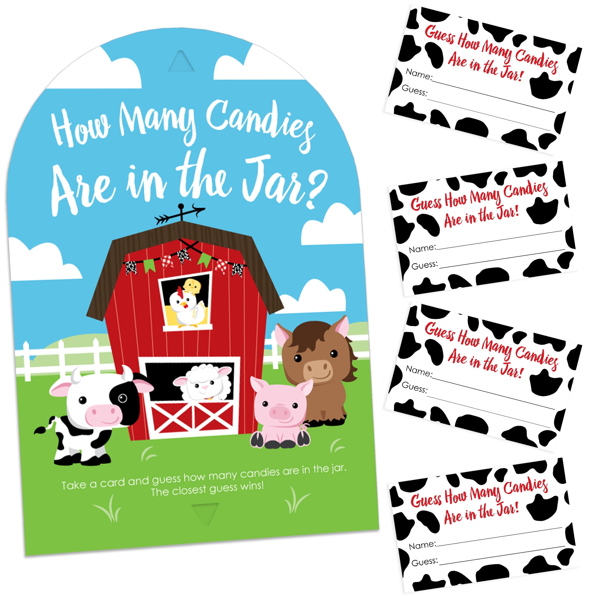 Big Dot of Happiness Farm Animals - How Many Candies Barnyard Baby Shower or Birthday Party Game ...
