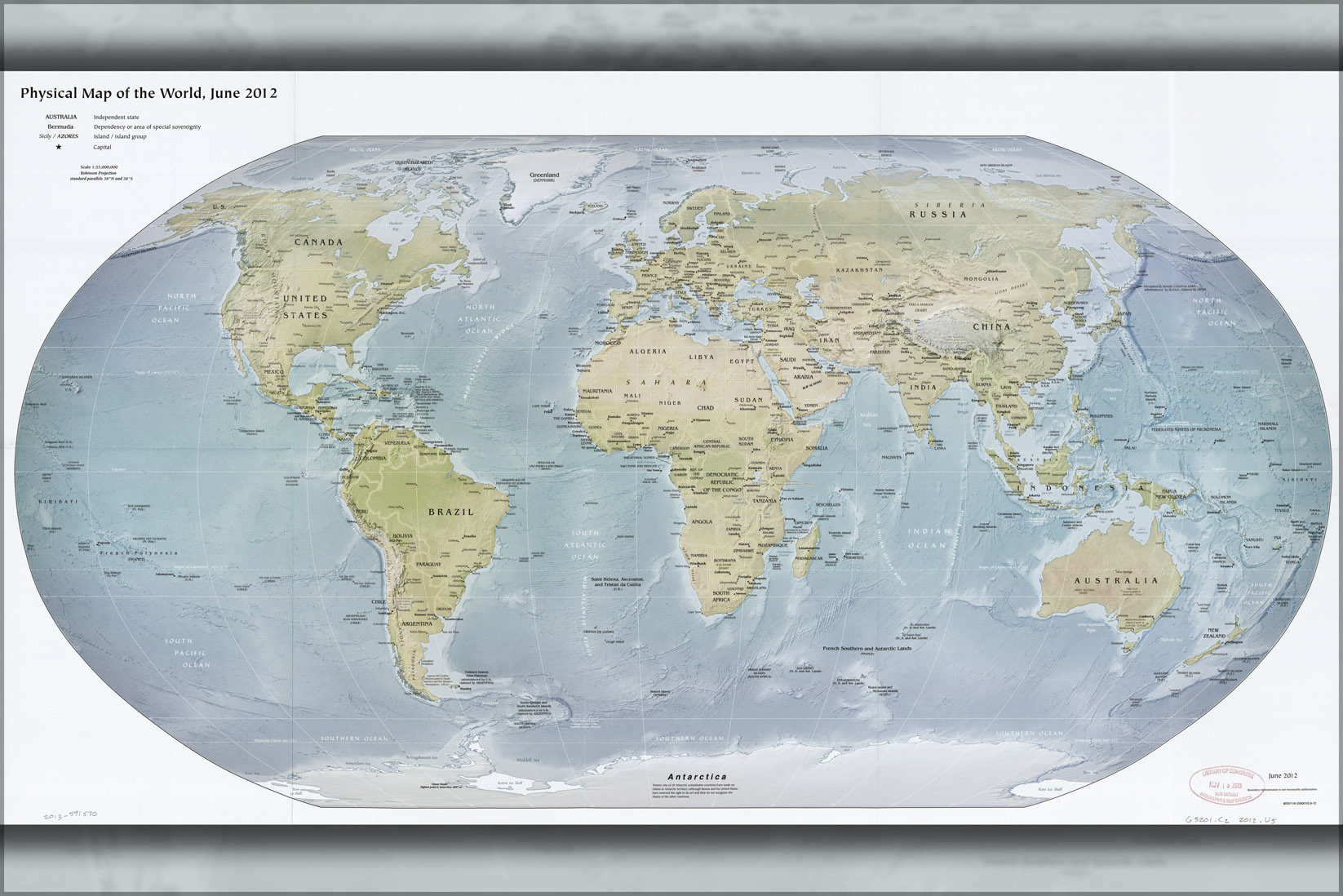 24"x36" Gallery Poster, cia Physical map of the world, June 2012 ...