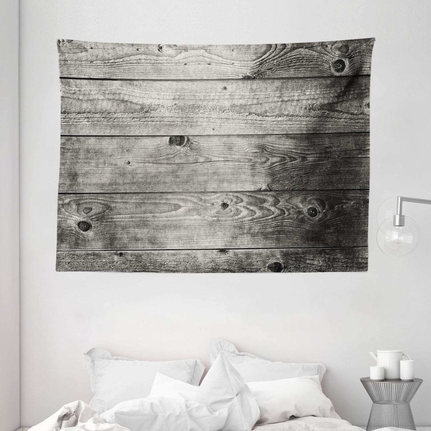 Dark Grey Tapestry, Ombre Style Grunge Wooden Planks Rustic Timber Oak ...