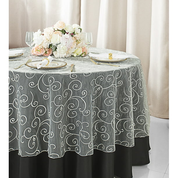 Wedding Linens Inc. 90" Round Embroidered Organza Table Overlay Toppers ...