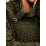 Cupshe Knitwear Sweater for Women Button Front Turtleneck Wrap Long ...