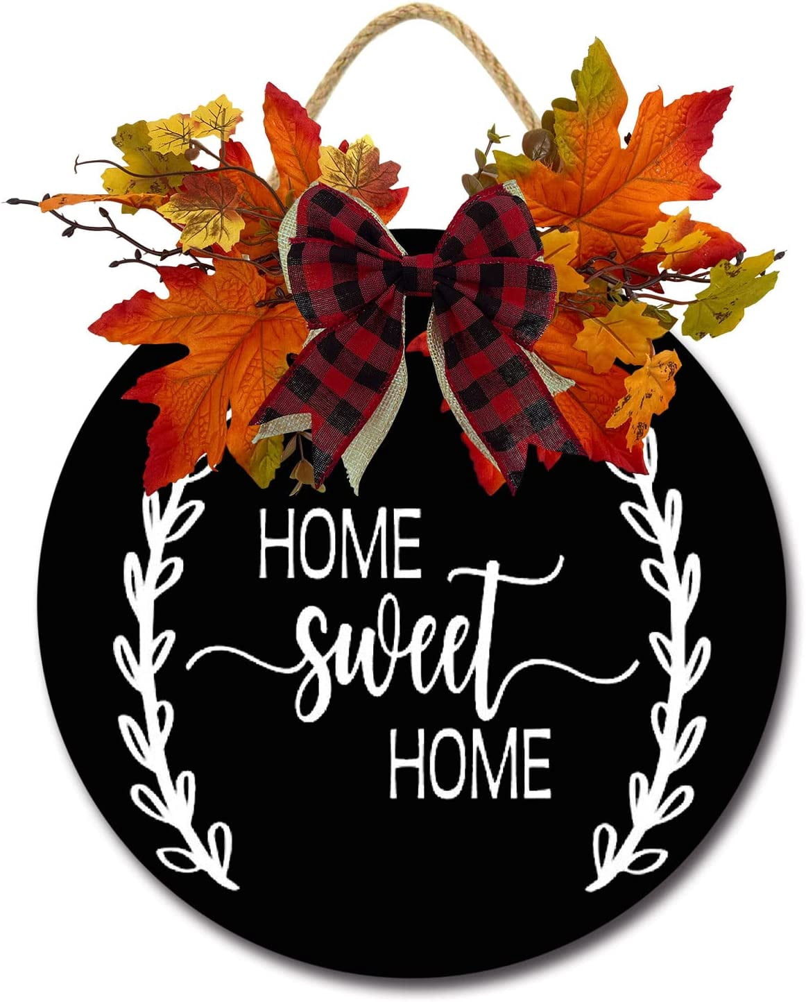 Eveokoki 11" Home Sweet Hom, Rustic Door Wreaths Sign with Fall Leaves ...