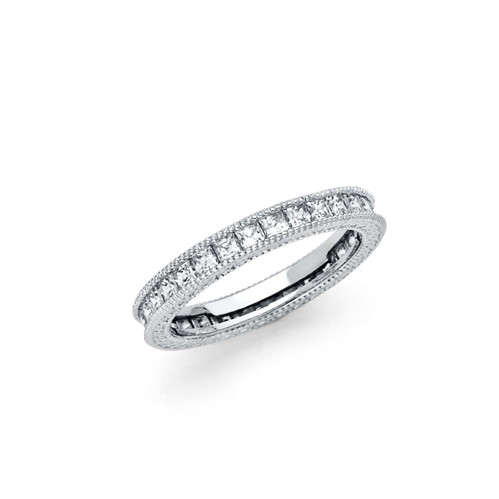 Solid 925 Sterling Silver Eternity Style Anniversary Wedding Band Ring ...