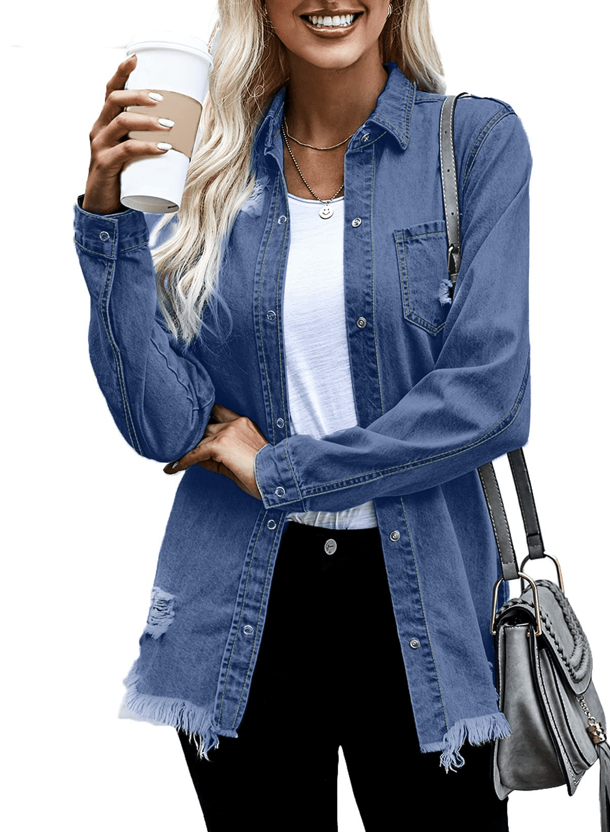 Chase Secret Women Denim Jacket Casual Long Boyfriend Distresse Cute ...