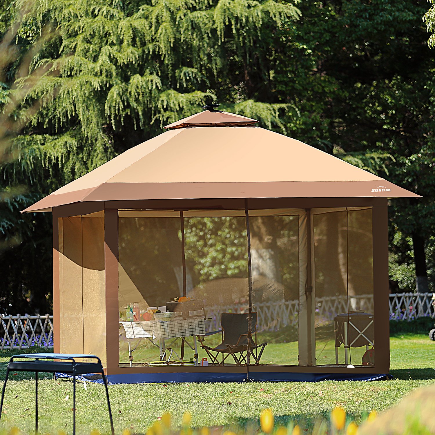 Suntime Outdoor Pop Up Gazebo Canopy With Mosquito Netting And Solar Suntime Outdoor Pop Up Gazebo Canopy With Mosquito Netting And Solar