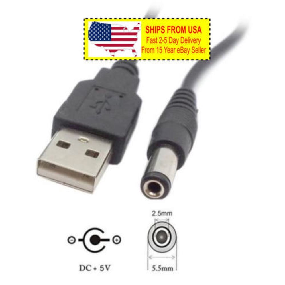 Simyoung 3.3FT 5V DC USB Male to 5.5mm x 2.5mm Barrel Jack Adapter ...