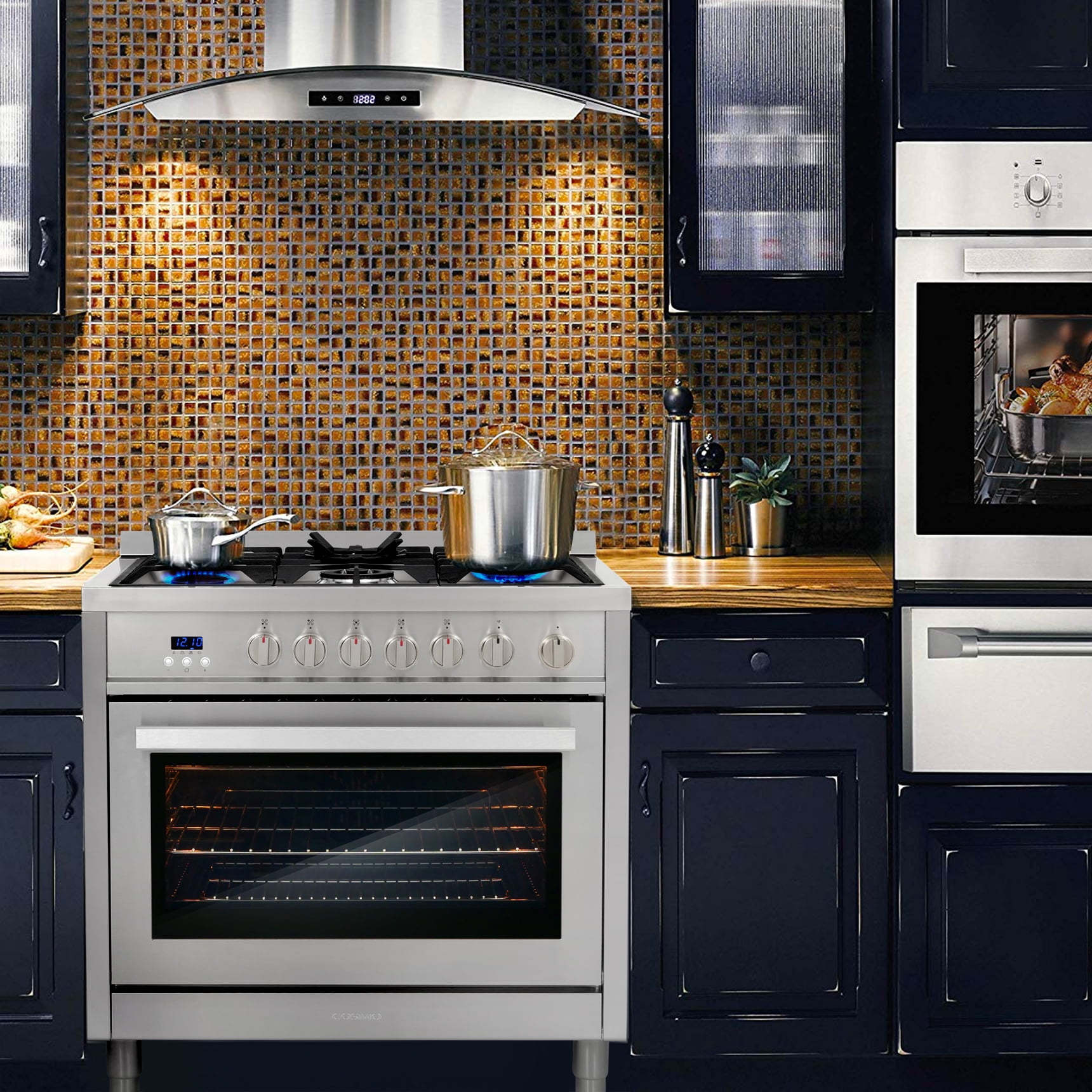 Cosmo 36 in. 3.8 cu. ft. Gas Range with 5 Burner Cooktop Oven Cast Iron Grates in Stainless Steel Walmart