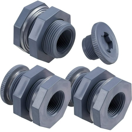 PVC Bulkhead Fittings, 3 Packs Bulkhead Threaded with Plugs for Rain ...