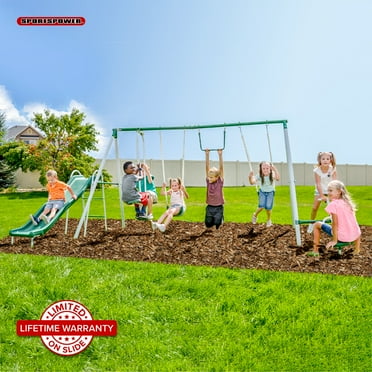 Sportspower Amelia Wooden Swing Set with 2-Person Saucer Swing, 6' Blow ...