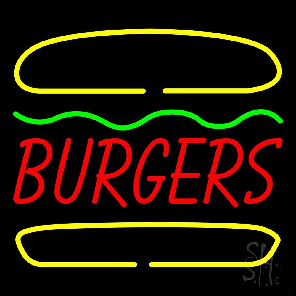 Burgers LED Neon Sign 24 x 24 - inches, Black Square Cut Acrylic ...